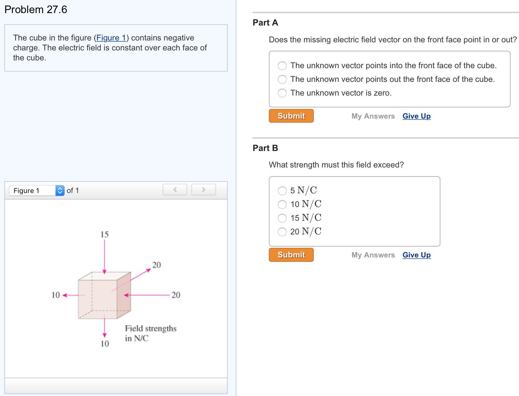 Solved The cube in the figure contains negative charge. The | Chegg.com