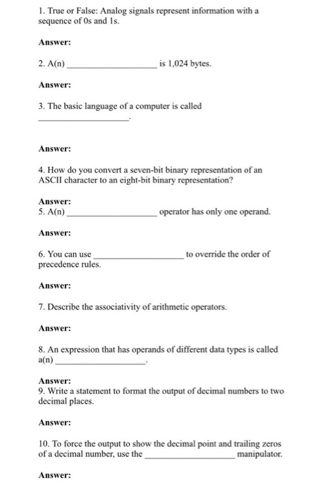 Solved True or False: Analog signals represent information | Chegg.com