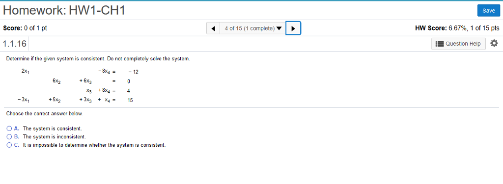 Solved Determine if the given system is consistent. Do not | Chegg.com