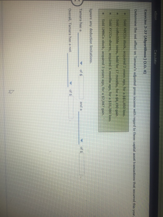 Solved Determine the net effect on Tamara's adjusted gross | Chegg.com