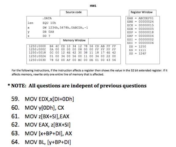 HW1 Source code Register Window DATA EQU 10h DW | Chegg.com