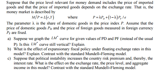 Solved Suppose that the price level relevant for money | Chegg.com