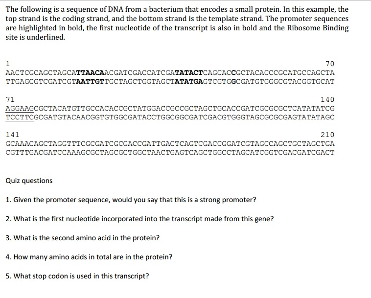 Solved The following is a sequence of DNA from a bacterium | Chegg.com
