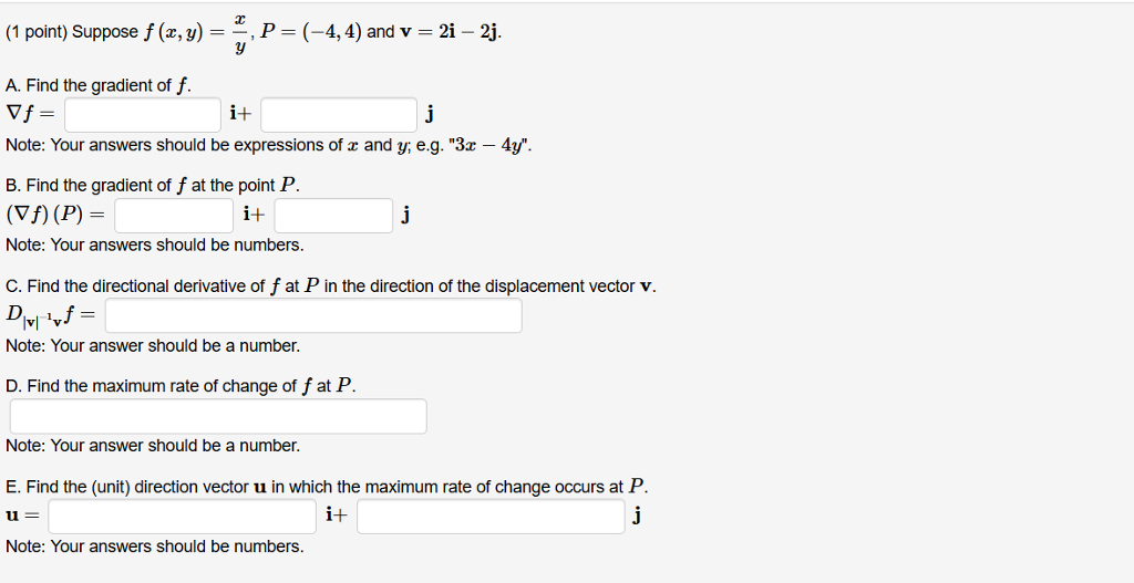 Solved (1 point) Suppose f(x, y)-E,P (4,4) and v -2i - 2j. | Chegg.com