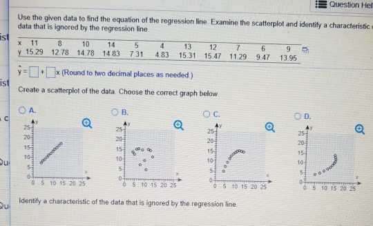 Solved Question Hel Use the given data to find the equation | Chegg.com