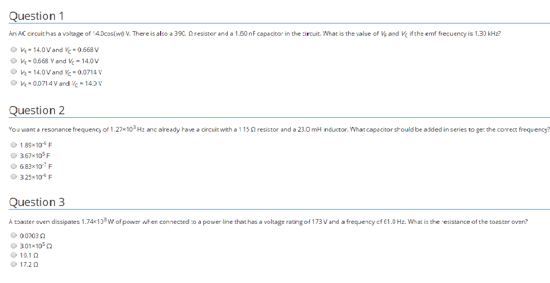 Solved An AC circuit has a voltage of 14.0cos(wt) V. There | Chegg.com