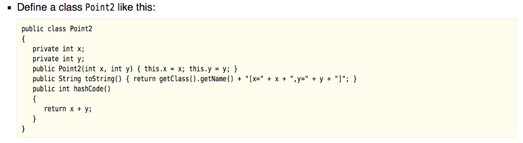 Solved Define a class Point like this: public class Point | Chegg.com Solved Define a class Point like this: public class Point | Chegg.com