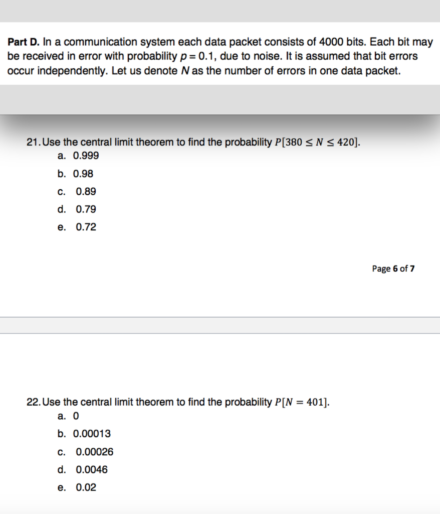 Solved Part D. In a communication system each data packet | Chegg.com
