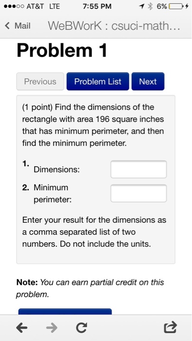 Solved Find the dimensions of the rectangle with area 196 | Chegg.com