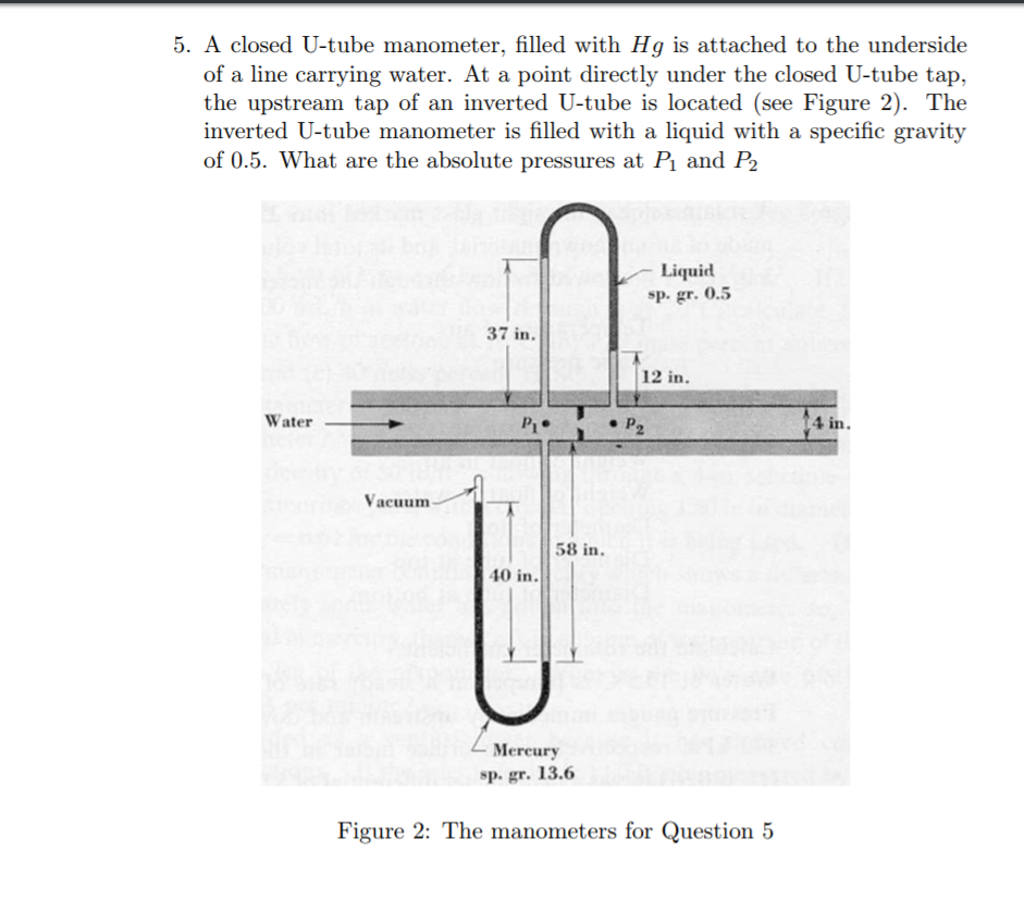 Solved 5. A closed U-tube manometer, filled with Hg is | Chegg.com