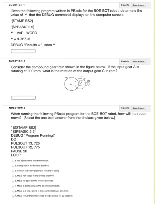 Solved Given the following program written in PBasic for the | Chegg.com