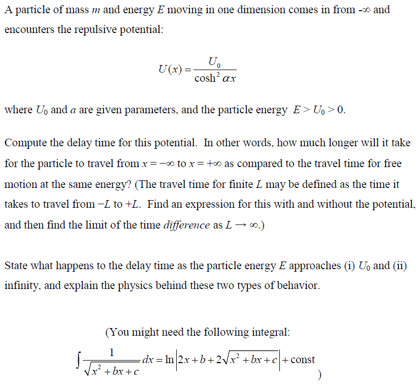 Solved A particle of mass m and energy E moving in one | Chegg.com