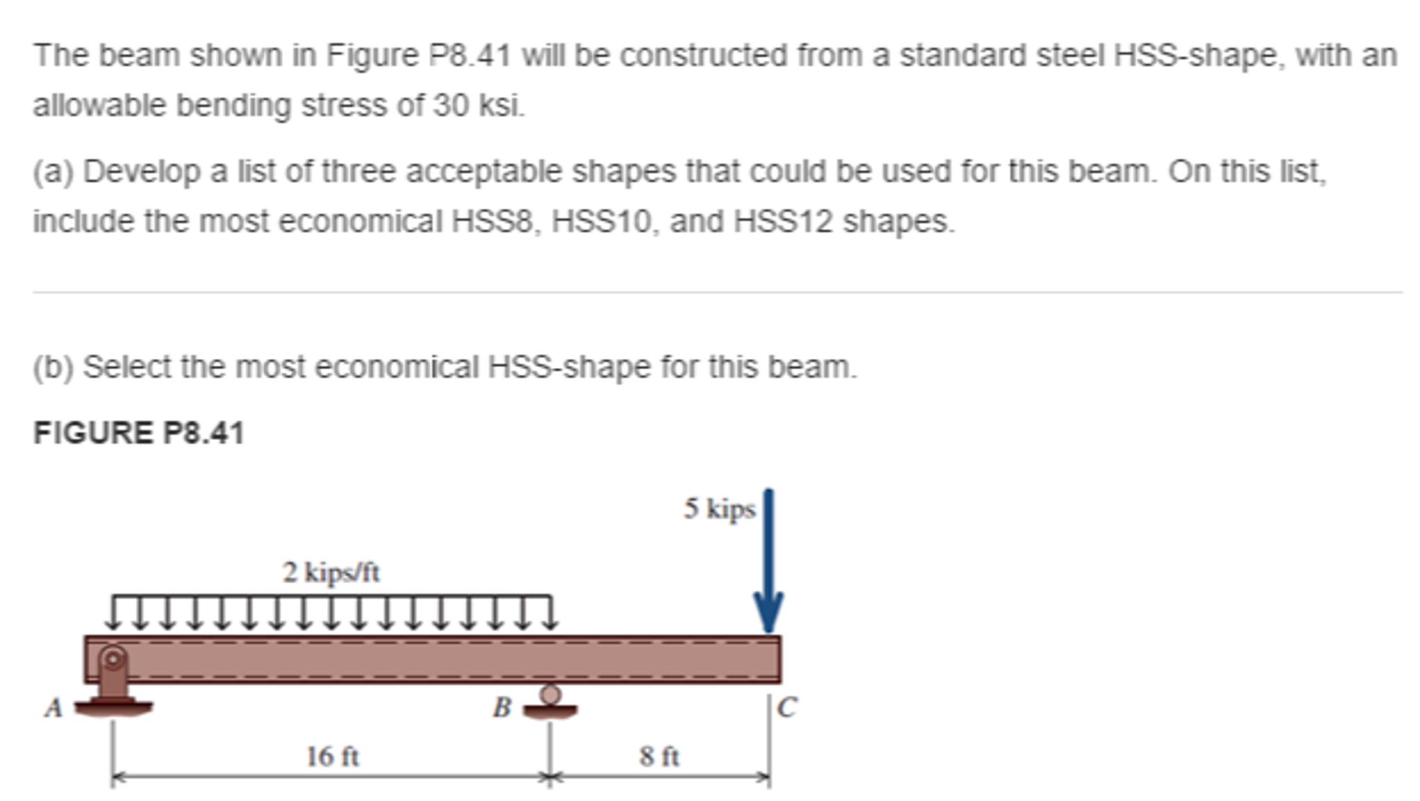 Solved The beam shown in Figure P8.41 will be constructed | Chegg.com