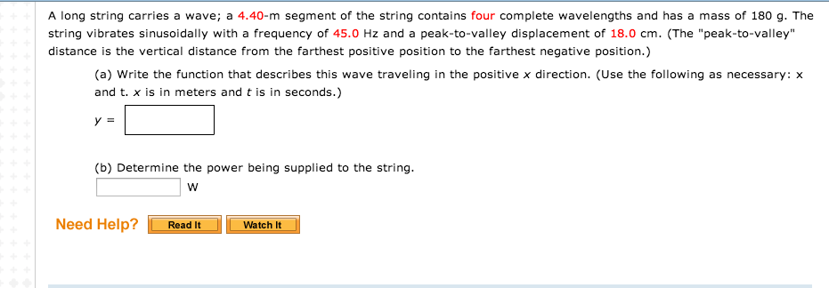 Solved A long string carries a wave; a 4.40-m segment of the | Chegg.com