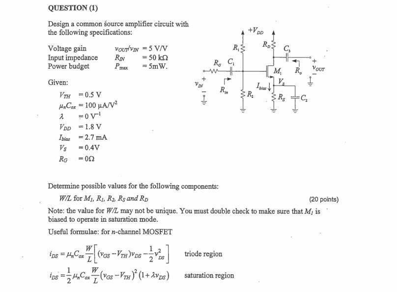 Solved Design A Common Source Amplifier Circuit With The