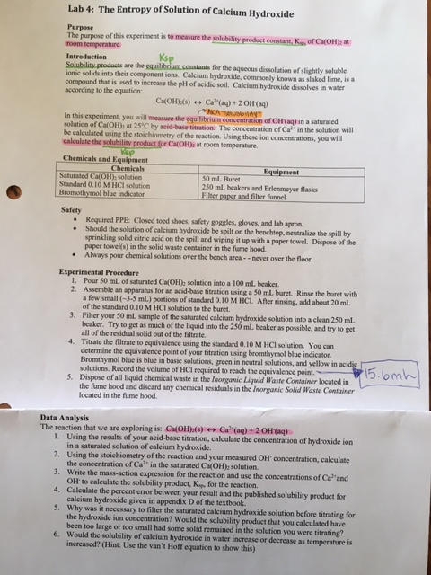Solved Lab 4: The Entropy of Solution of Calcium Hydroxide | Chegg.com