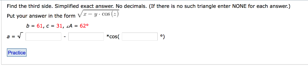 Solved Find the third side. Simplified exact answer. No | Chegg.com