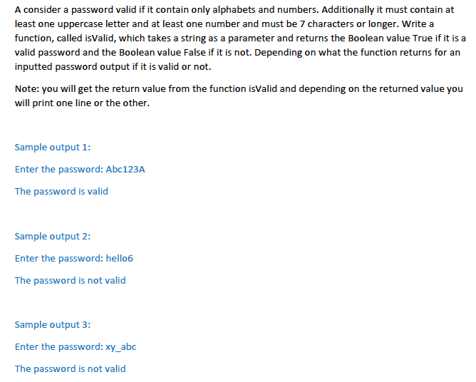 Solved A consider a password valid if it contain only | Chegg.com