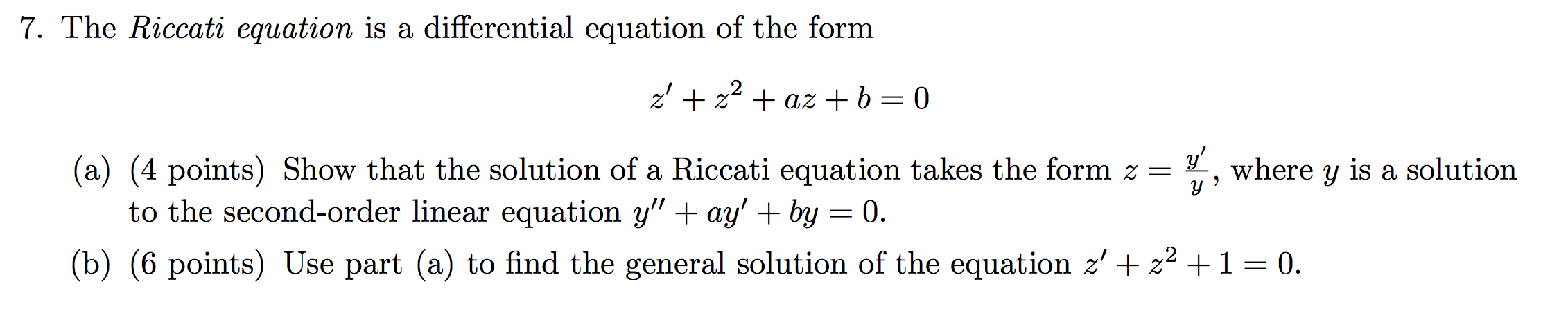 The Riccati equation is a differential equation of | Chegg.com