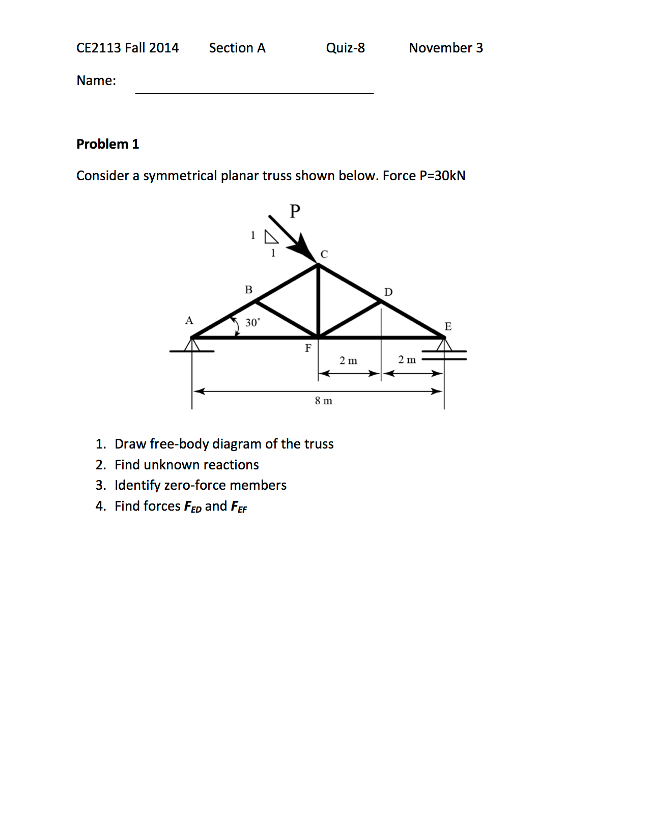 Solved Consider a symmetrical planer truss shown below. | Chegg.com