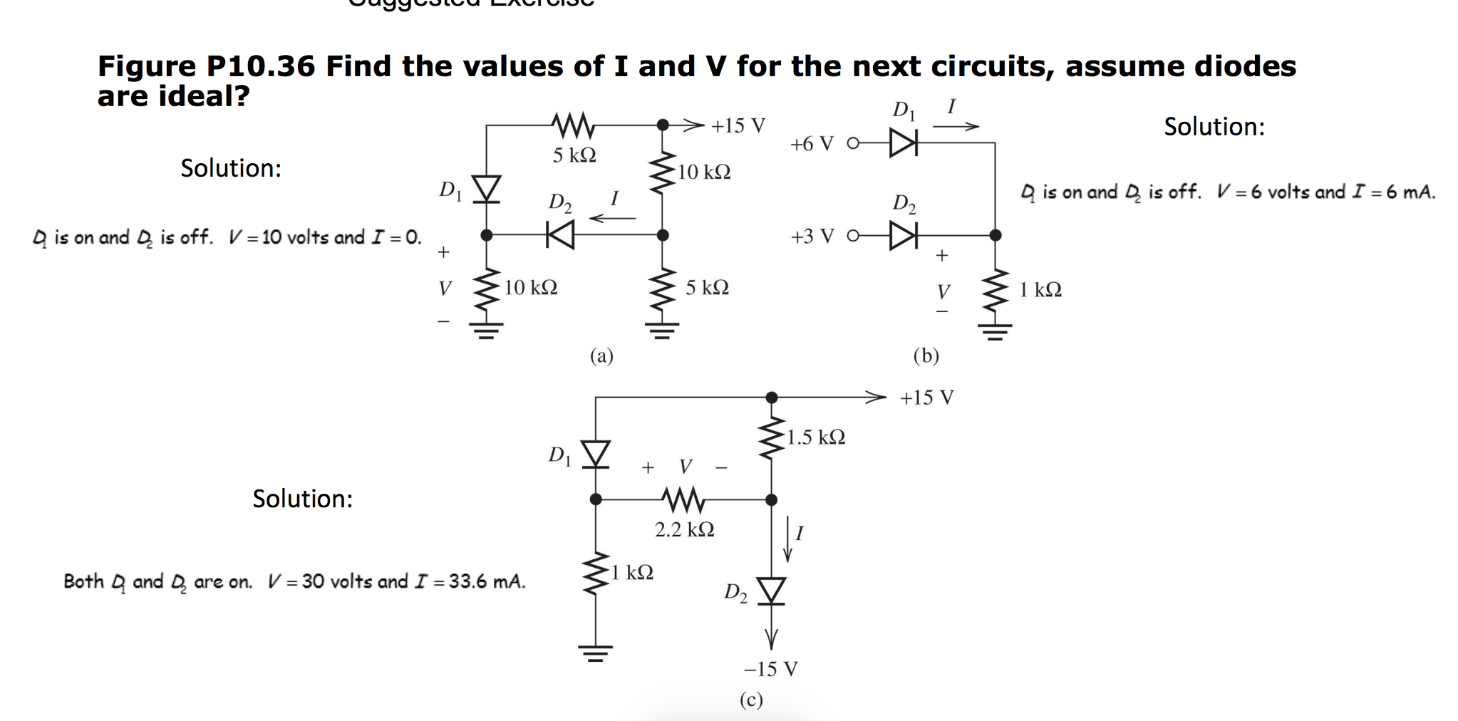 Solved Figure P10.36 Find the values of I and V for the next | Chegg.com