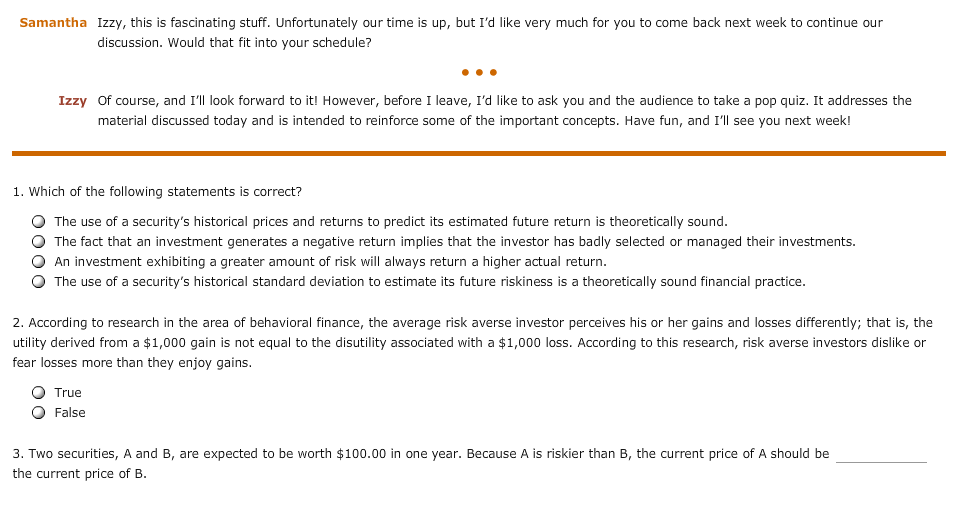 Solved 1. Basic concepts - Risk and return Aa Aa Professor | Chegg.com