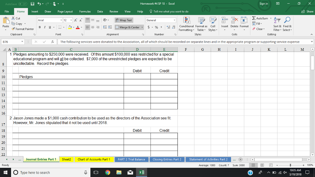 Solved Homework #4 SP18- Excel Sign in -0 X Insert Draw Page | Chegg.com