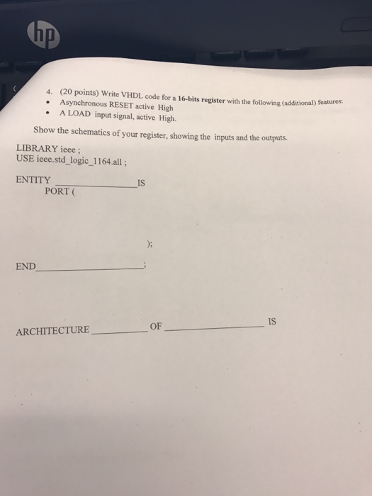Solved Write Vhdl Code For A 16 Bits Register With The