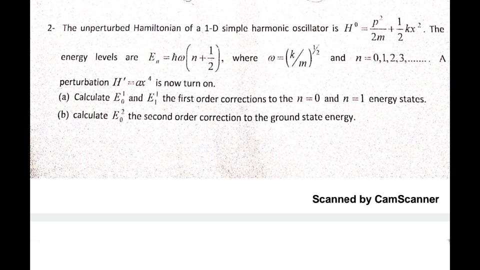 Solved 2 The unperturbed Hamiltonian of a 1-D simple | Chegg.com