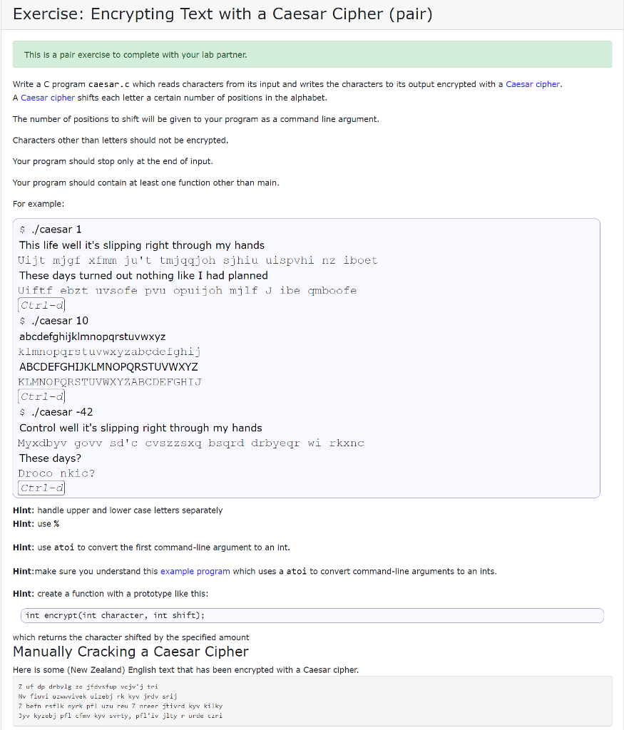 Solved Exercise Encrypting Text With A Caesar Cipher Pair