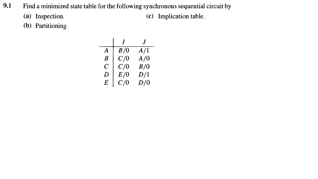 Solved Find a minimized state table for the following | Chegg.com