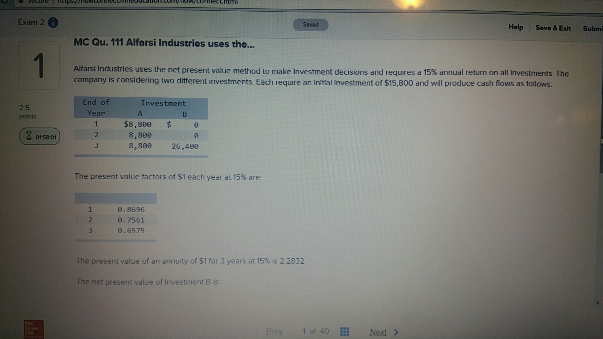 Solved Exam 2 Saved Help Save & Exit Submi MC Qu. 111 | Chegg.com