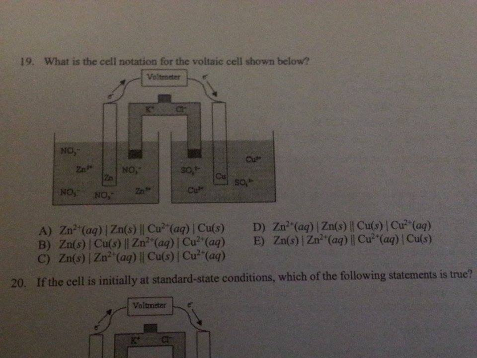 Solved 19. What is the cell notation for the voltaic cell | Chegg.com