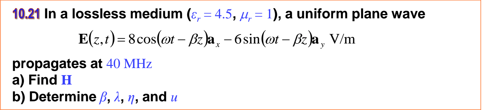 Solved In a lossless medium (epsilon_r = 4.5, mu_r = 1), a | Chegg.com