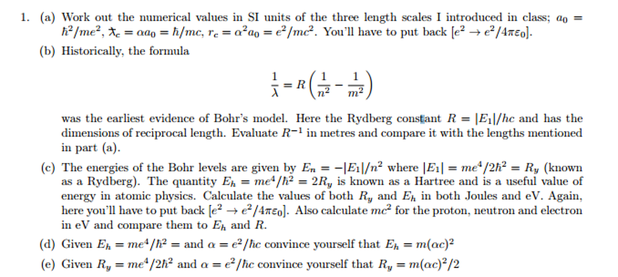 Solved Work out the numerical values in SI units of the | Chegg.com