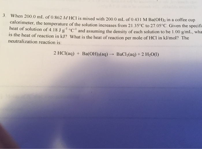 Solved 3. When 200.0 mL of 0.862 M HCl is mixed with 2000 mL | Chegg.com