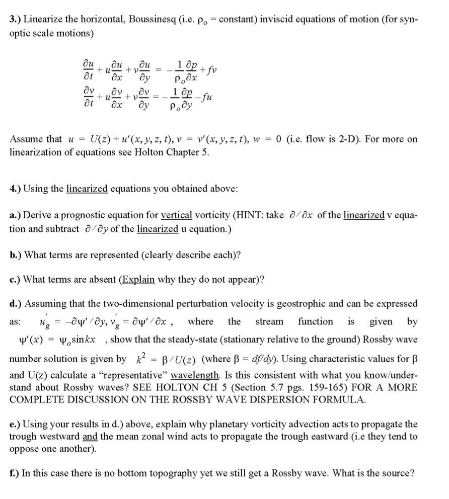 3.) Linearize the horizontal, Boussinesq (i.e. Po = | Chegg.com