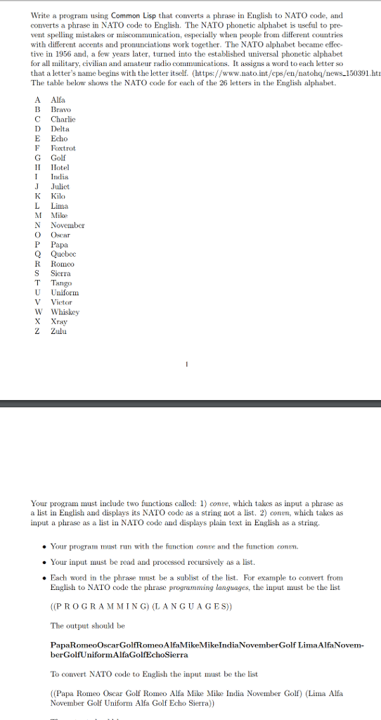 Write a program using Common Lisp that converts a | Chegg.com