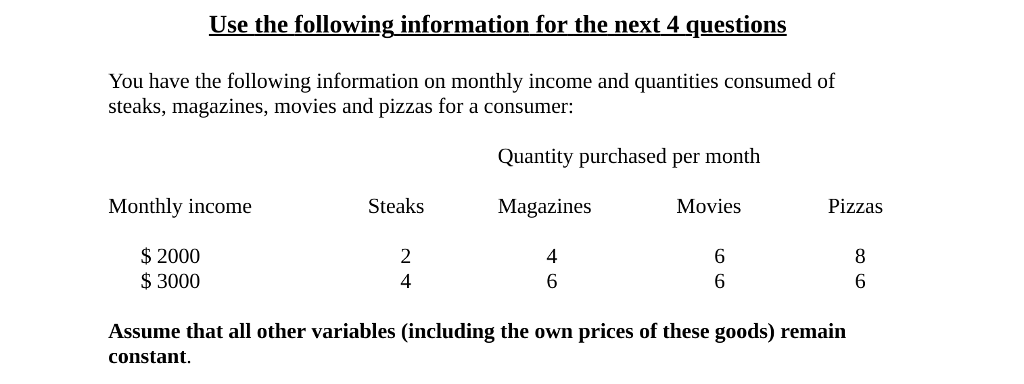Solved Use the following information for the next 4 | Chegg.com
