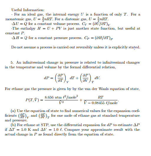 Solved Useful Information: For an ideal gas. the internal | Chegg.com