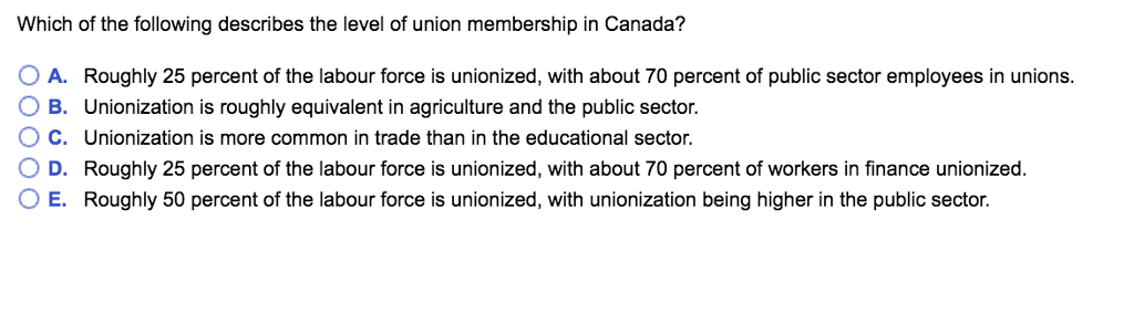 Solved Which of the following describes the level of union | Chegg.com