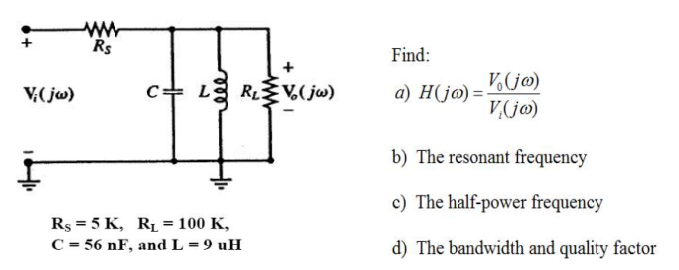Solved Find: H(J omega) = V0 (j omega) / Vi (j omega) The | Chegg.com