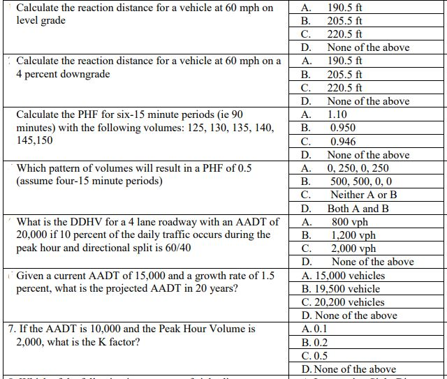 Solved Calculate the reaction distance for a vehicle at 60 | Chegg.com