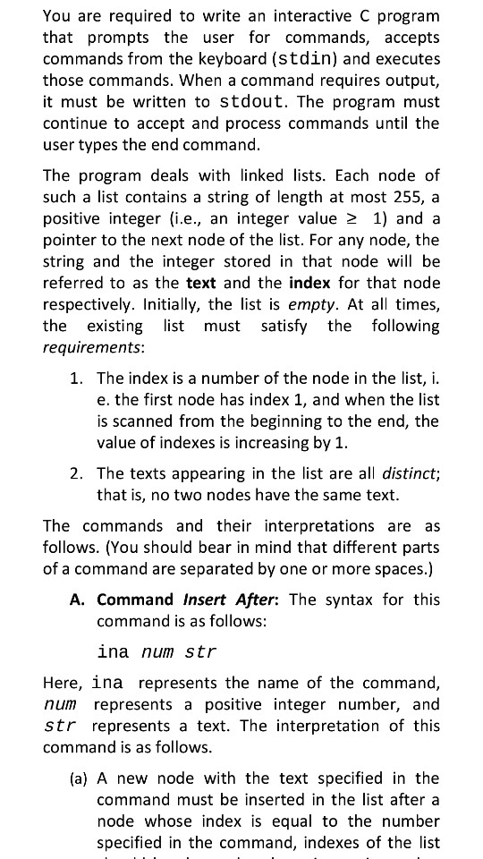Solved You are required to write an interactive C program | Chegg.com