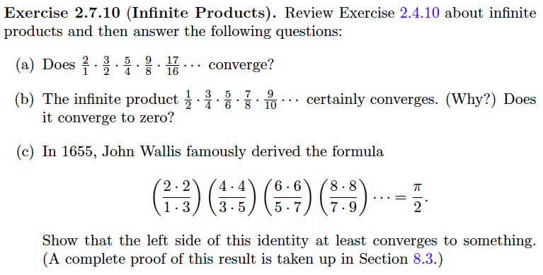 Solved Exercise 2.7.10 (Infinite Products). Review Exercise | Chegg.com