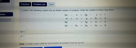 Solved The following system has an infinite number of | Chegg.com
