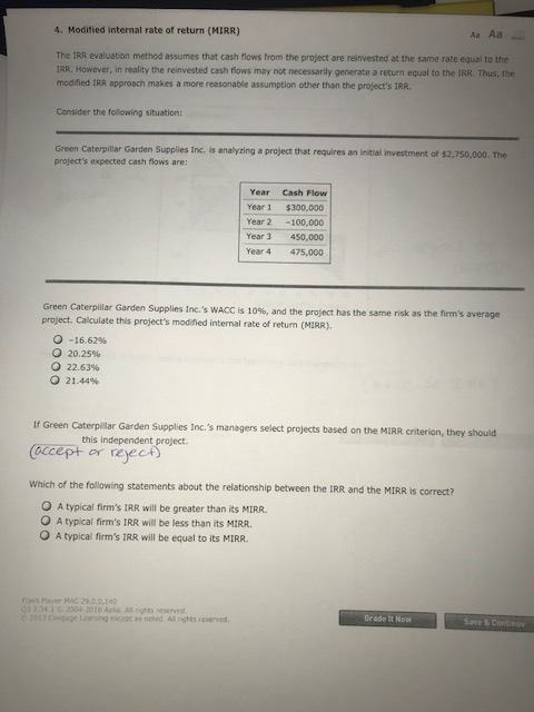 Solved 4 Modified Internal Rate Of Return Mirr Aa Aa The
