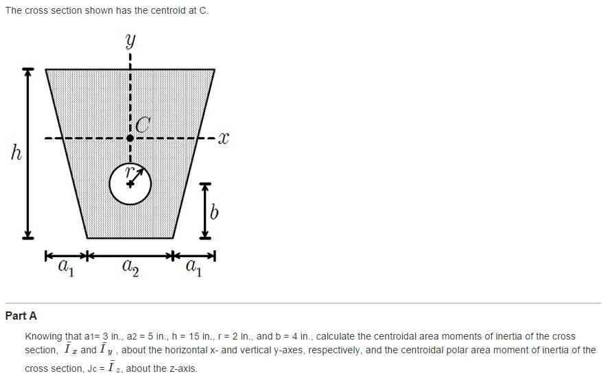 Solved The cross section shown has the centroid at C. Part A | Chegg.com
