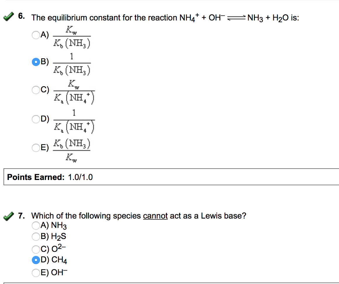 Solved The equilibrium constant for the reaction NH4+ + OH | Chegg.com