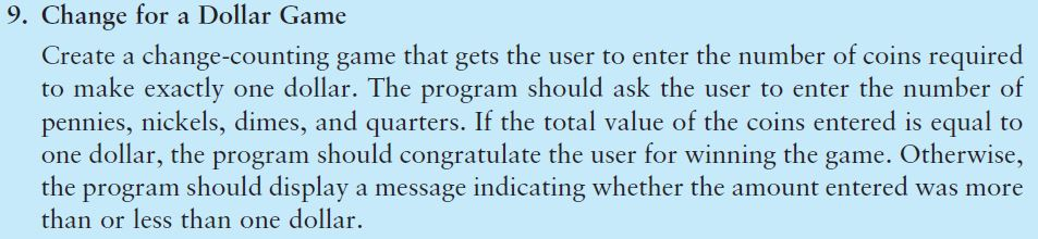 Solved Change for a Dollar Game Create a change-counting | Chegg.com